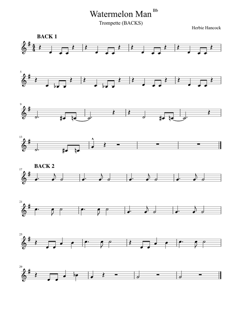 Watermelon Man BACKS trompette Bb Sheet music for Trumpet in b-flat ...