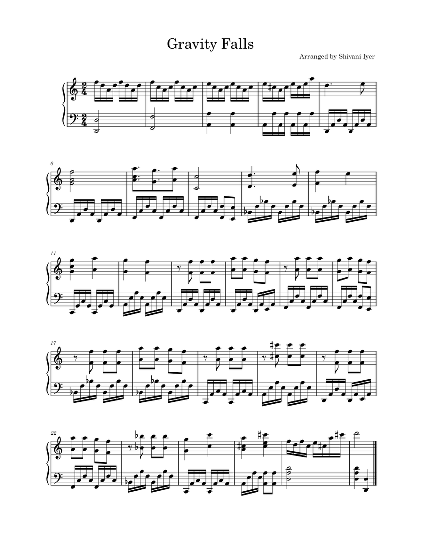 Gravity Falls Theme – Brad Breeck Gravity Falls Sheet music for Piano (Solo) Easy | Musescore.com