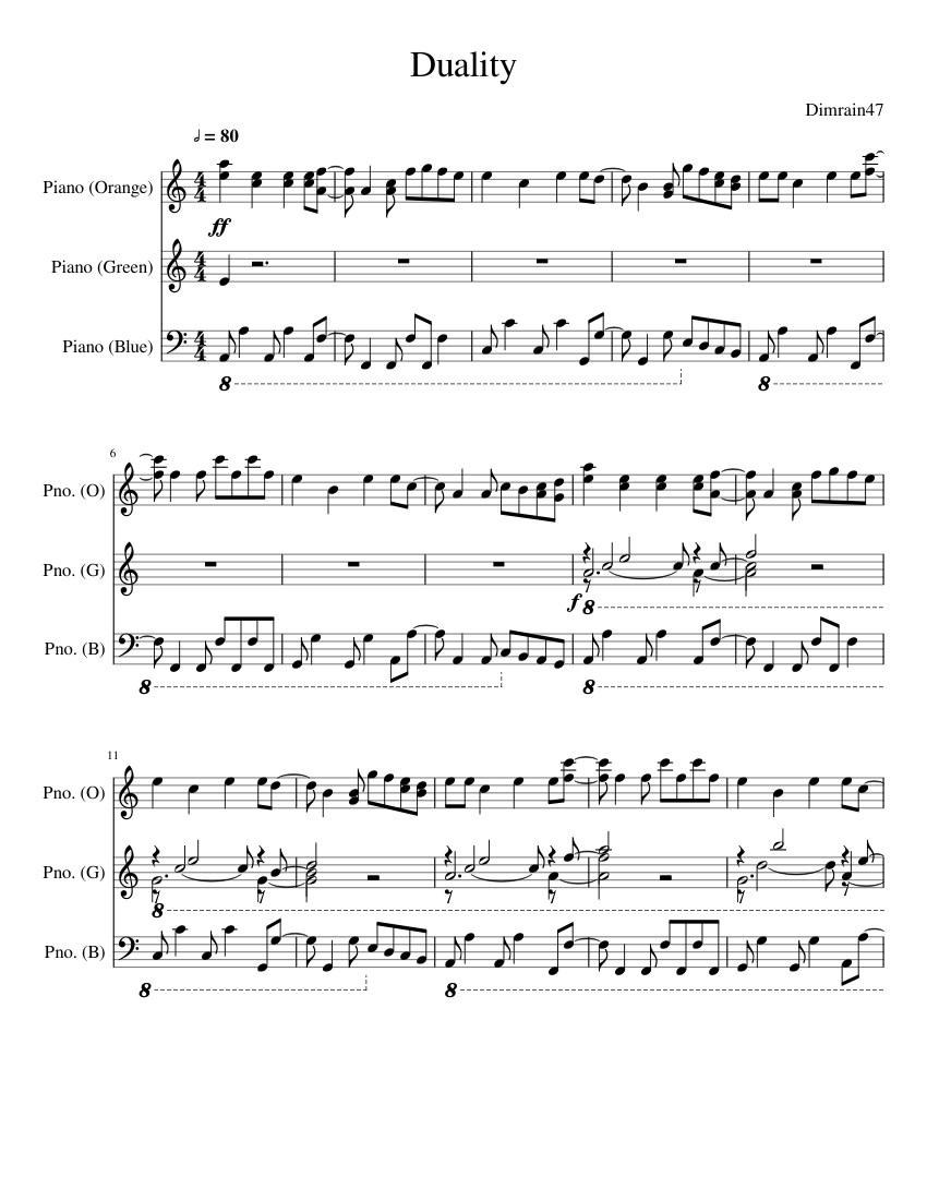 Duality (Dimrain47) - Geometry Dash Custom Sheet music for Piano (Mixed ...