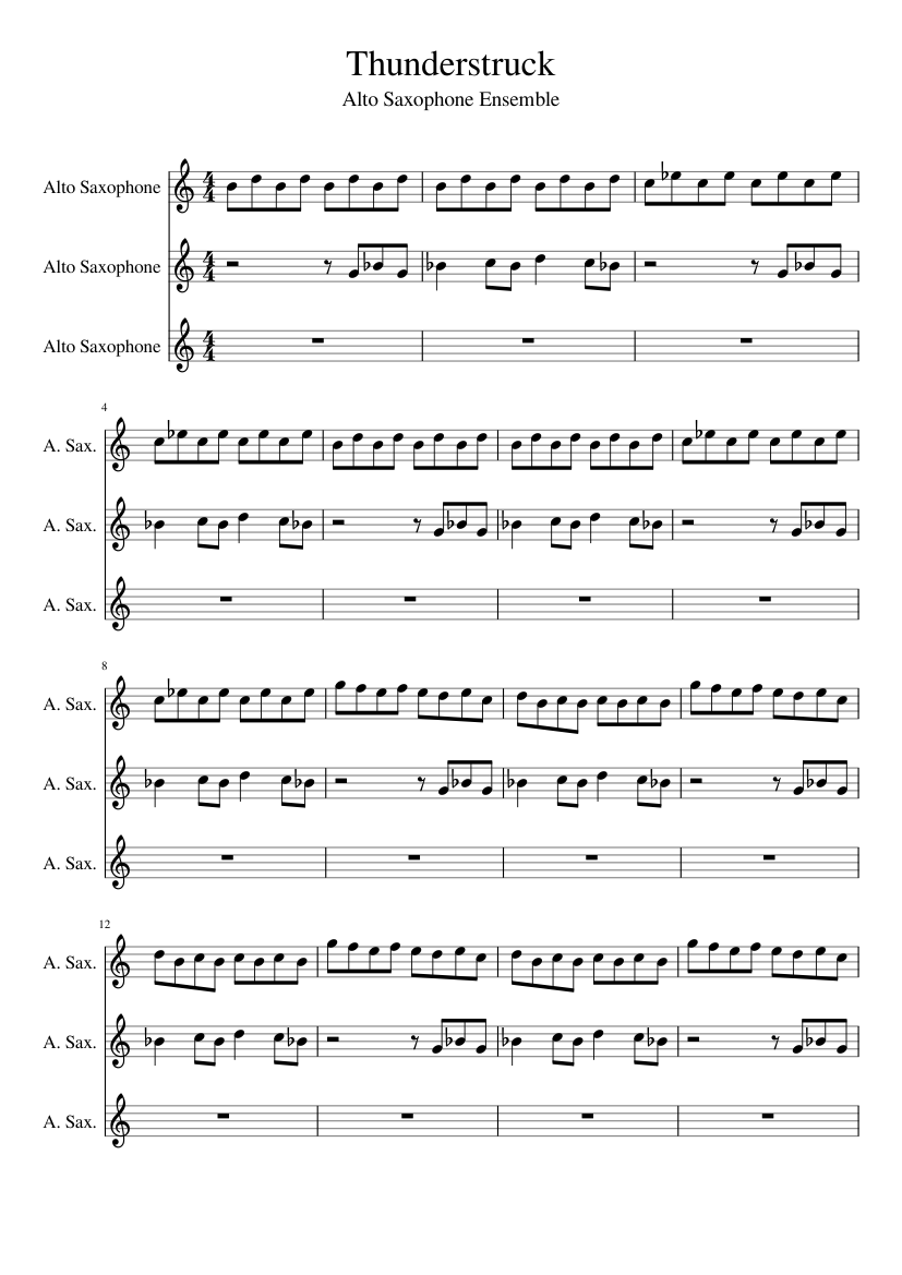 Thunderstruck Sheet music for Saxophone alto (Saxophone Ensemble ...