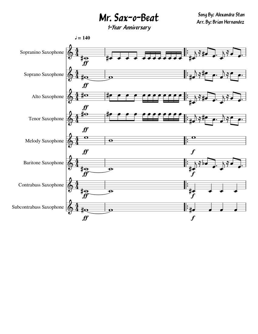 Mr. Saxobeat (1-Year Anniversary Octet) Sheet music for Saxophone alto, Saxophone tenor ...