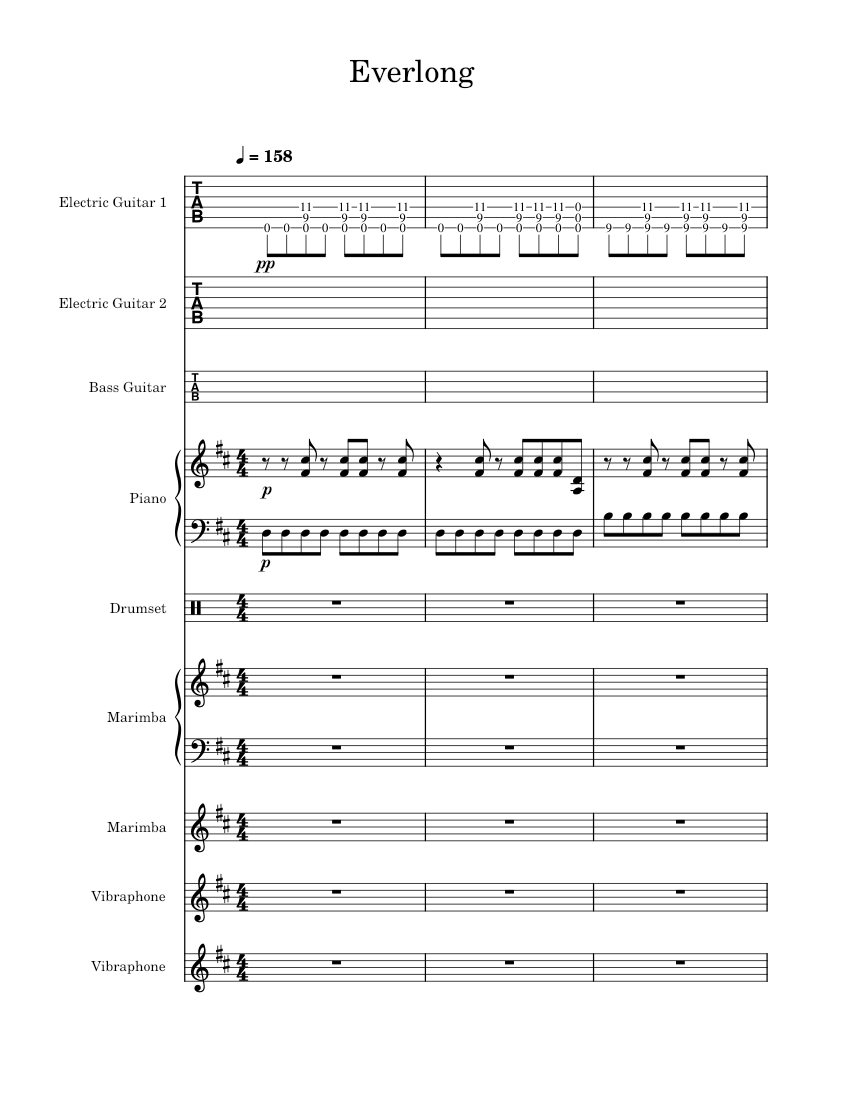 Everlong - Foo Fighters Sheet music for Piano, Vibraphone, Guitar, Bass ...