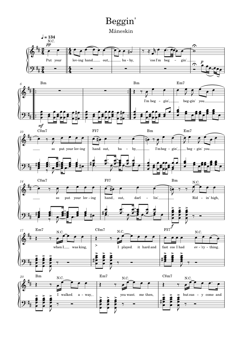 Beggin' Sheet Music with Chords for Piano (Solo) | MuseScore.com