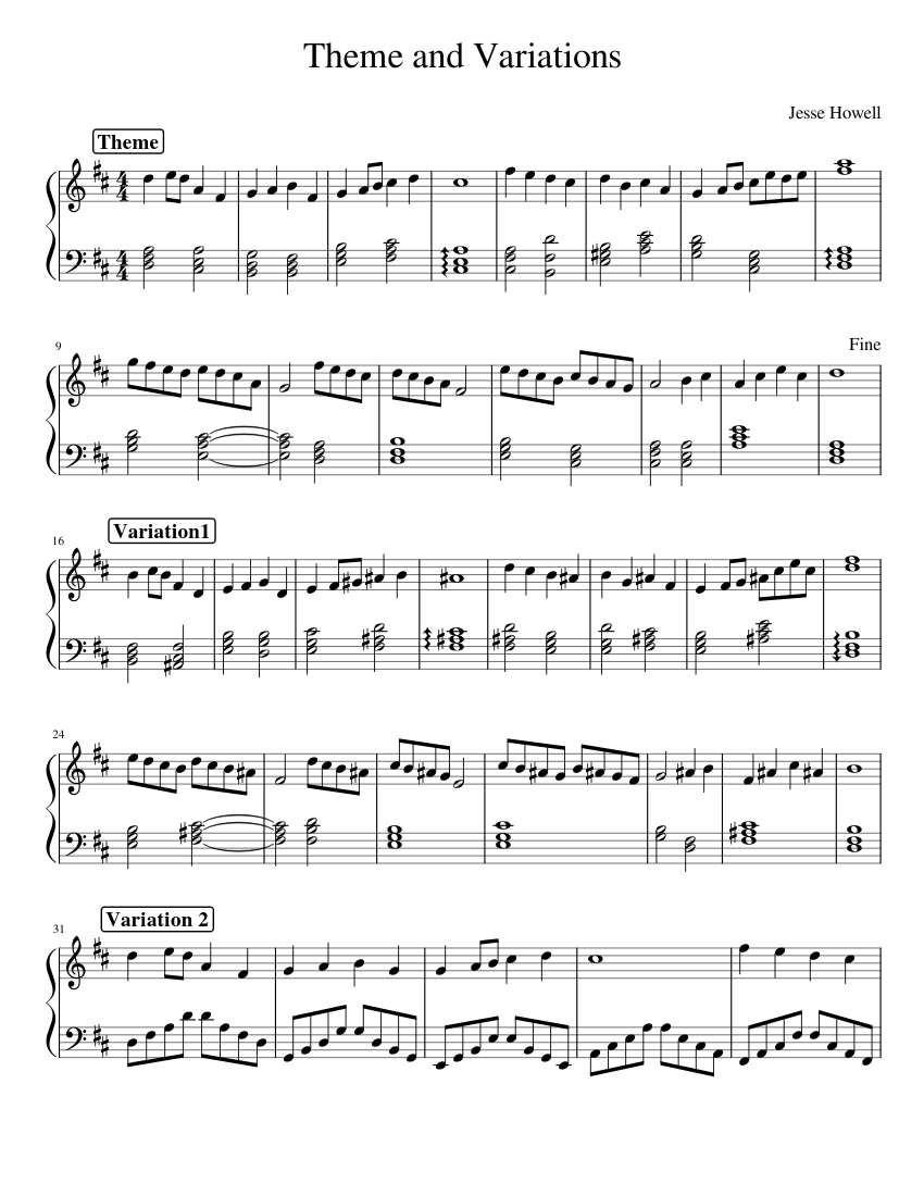 Theme and Variations Sheet music for Piano (Solo) | Musescore.com