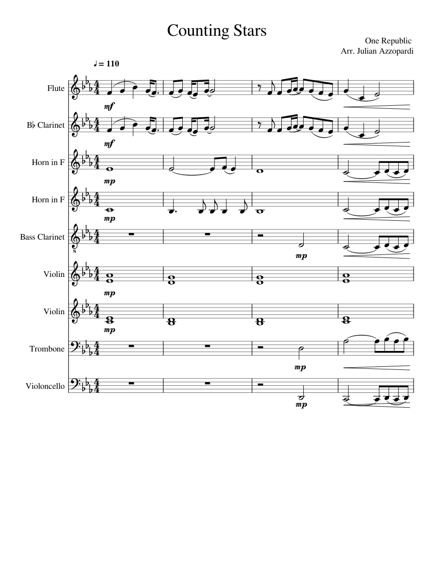 Counting Stars Sheet music for Trombone, Flute, Clarinet in b-flat ...