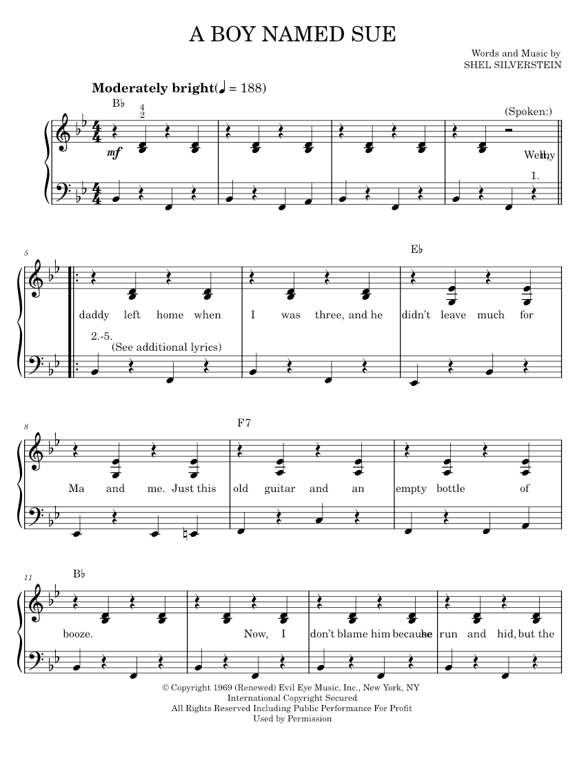 Play Official version of A boy named sue Sheet Music by Johnny Cash for ...
