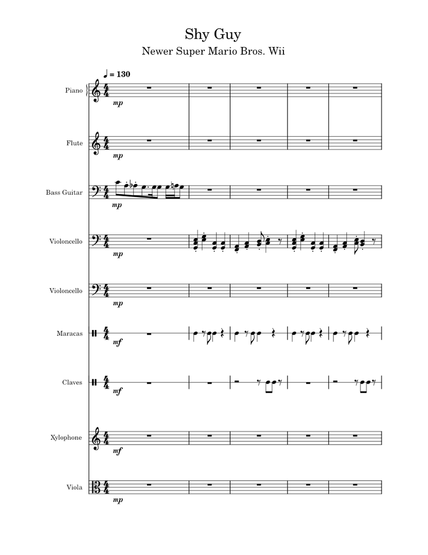 Shy Guy - Newer Super Mario Bros. Wii Sheet music for Piano, Flute ...