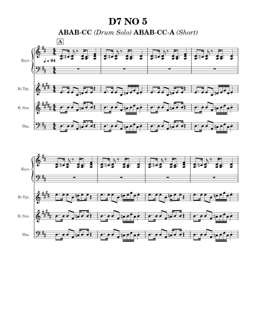 D7no5 Chart Sheet music for Piano, Trombone, Saxophone baritone, Trumpet in b-flat (Mixed ...