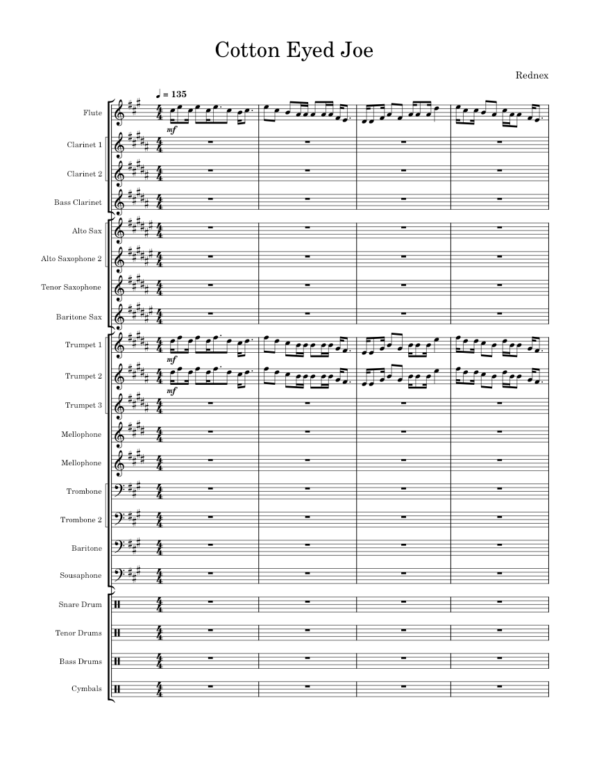 Cotton eyed joe – Rednex Sheet music for Trombone, Tuba, Flute ...