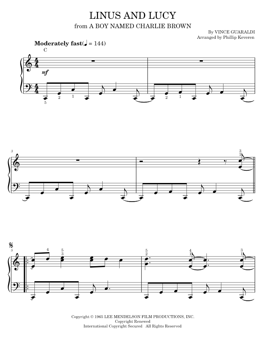 linus and lucy Sheet music for Piano by Vince Guaraldi Official ...