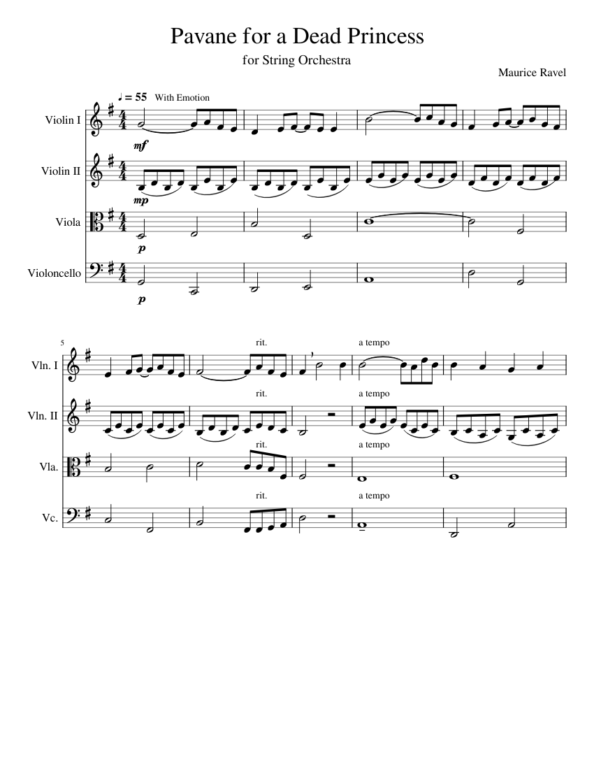 Pavane for a Dead Princess (updated) Sheet music for Violin, Viola ...