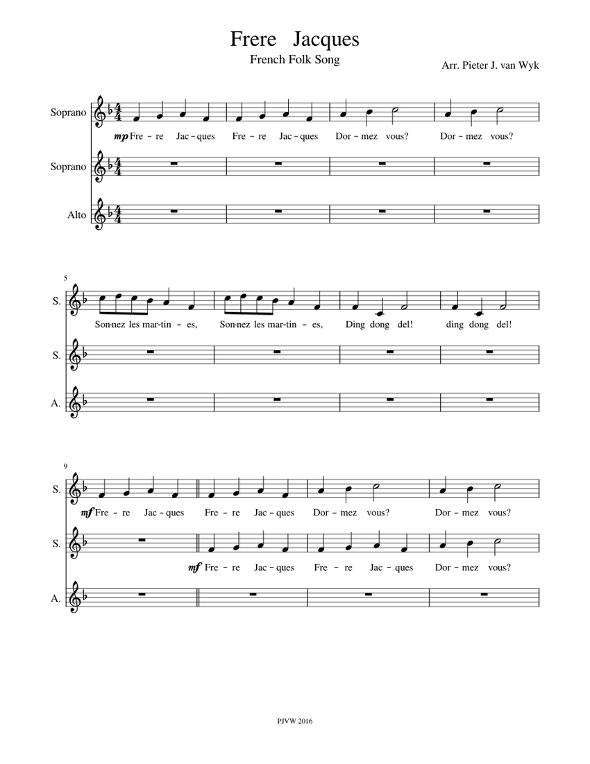 Frere Jacques Sheet music for Soprano, Alto (Choral) | Musescore.com