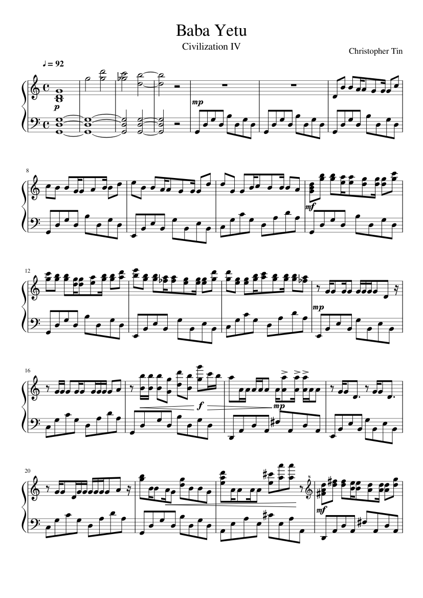 Baba Yetu (Piano) Sheet music for Piano (Solo) | Musescore.com