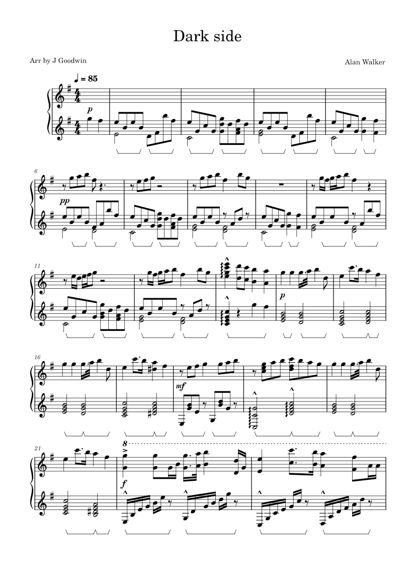 Darkside - Alan Walker - Rousseau arr Dark side Sheet music for Piano ...