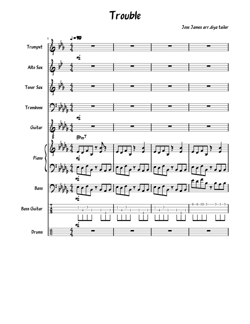 Trouble Sheet music for Piano, Trombone, Saxophone alto, Saxophone ...