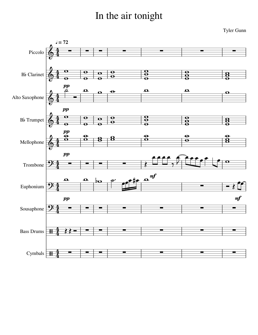 In_the_air_tonight Sheet music for Trombone, Euphonium, Mellophone ...