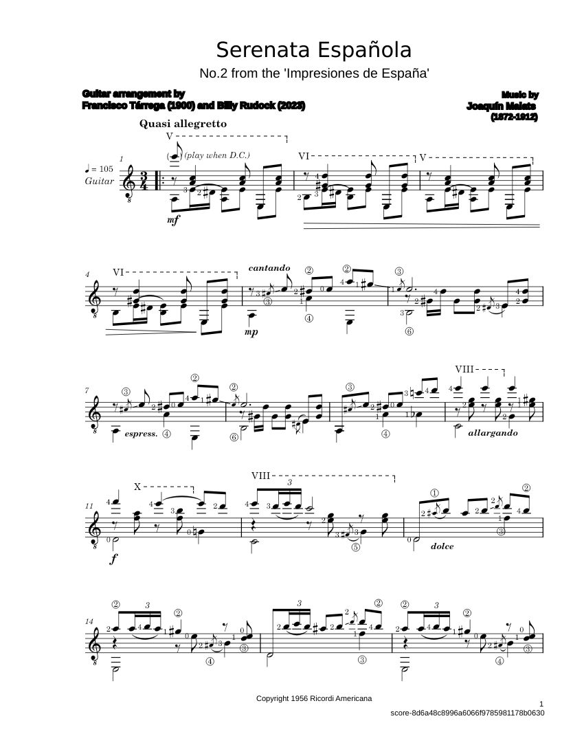 Serenata Española – Joaquín Malats Sheet Music for Guitar (Solo ...