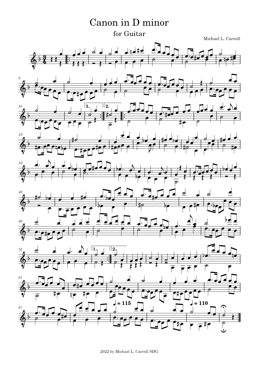 Canon in D minor for Guitar Sheet music for Guitar (Solo) | Musescore.com