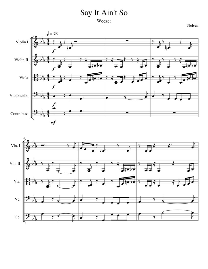 Say It Ain't So – Weezer Sheet Music for Contrabass, Violin, Viola ...
