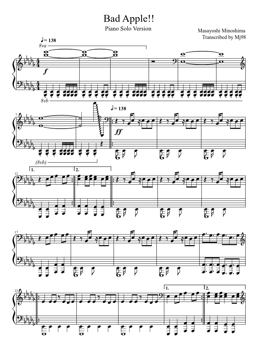 Bad Apple!! Sheet music for Piano (Solo) | Musescore.com