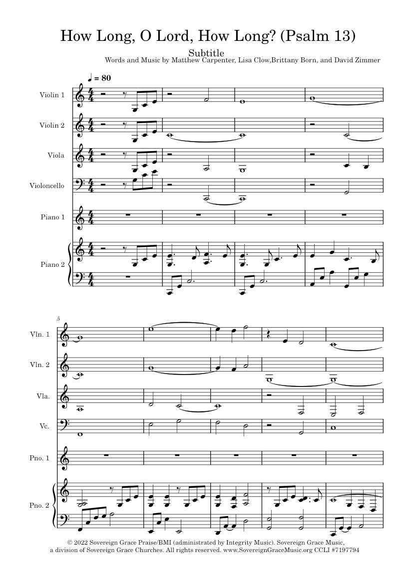 How Long, O Lord, How Long (Psalm 13) Sheet Music for Piano, Violin ...