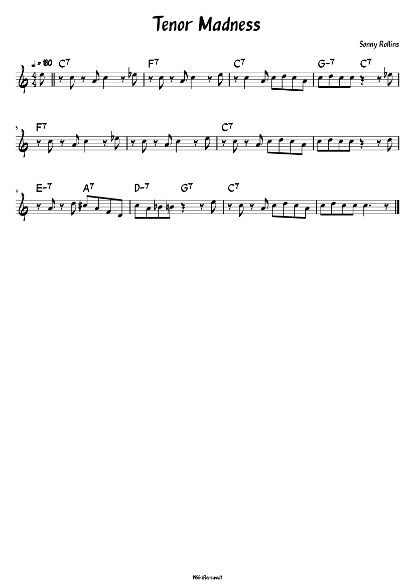 Tenor Madness (Lead sheet ) Sheet Music with Chords for Piano (Solo ...