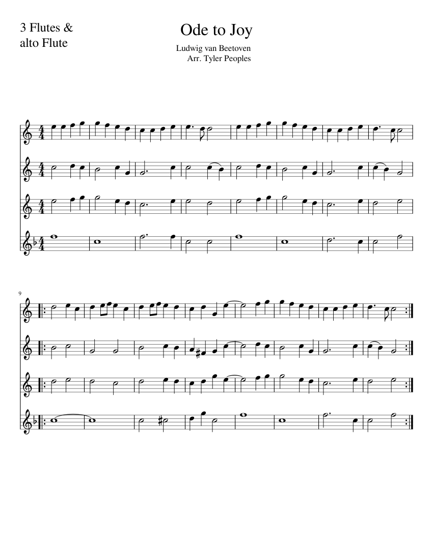 Ode To Joy Sheet Music For Violin Mixed Quartet 1863