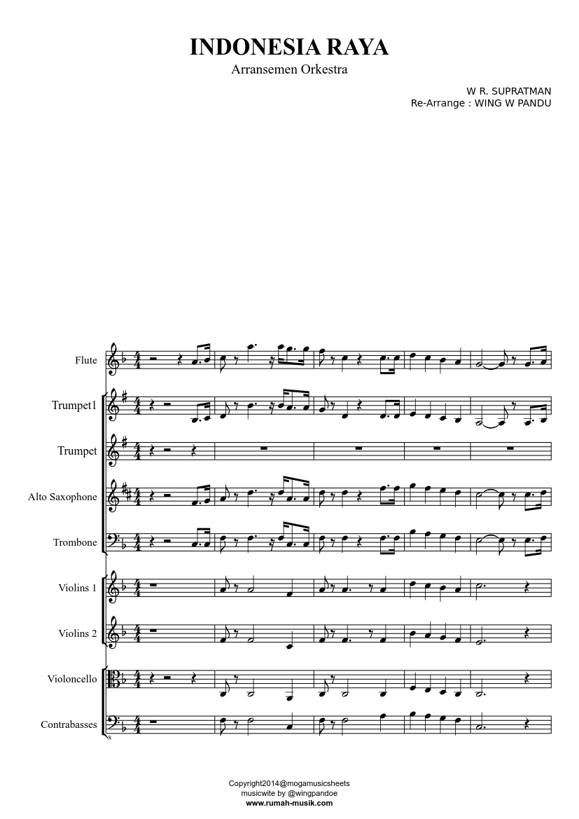 Indonesia Raya Sheet Music for Trombone, Flute, Trumpet other (Mixed ...