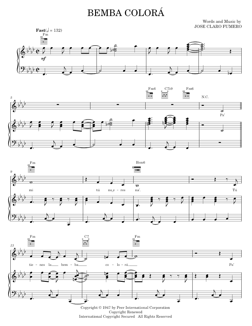 Play Official version of Bemba Colora sheet music by Celia Cruz (arr ...