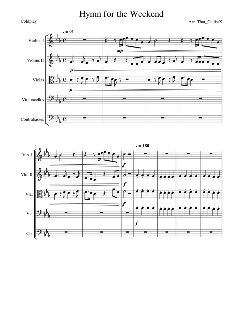 Hymn for the Weekend Sheet music for Strings group (Mixed Quintet ...