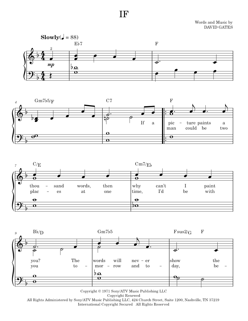 Play Official version of If Sheet Music by Bread for Piano | MuseScore.com