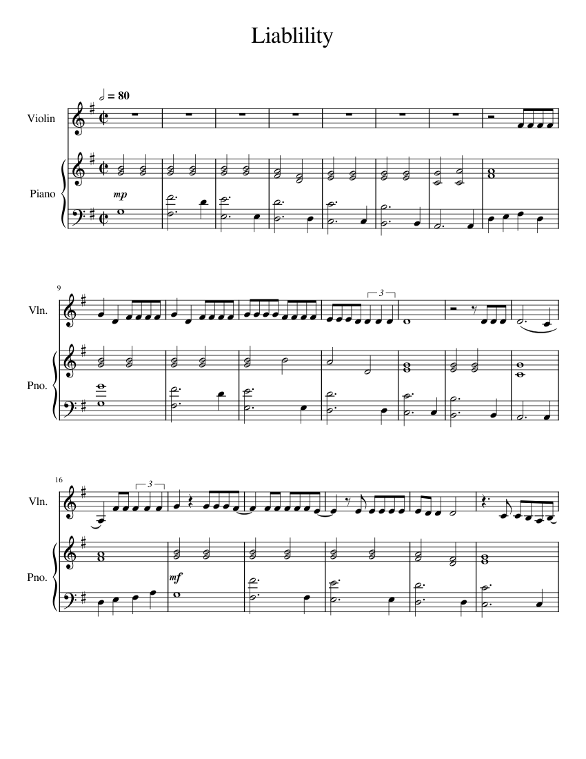 Liability - Lorde Sheet Music for Piano, Violin (Solo) | MuseScore.com
