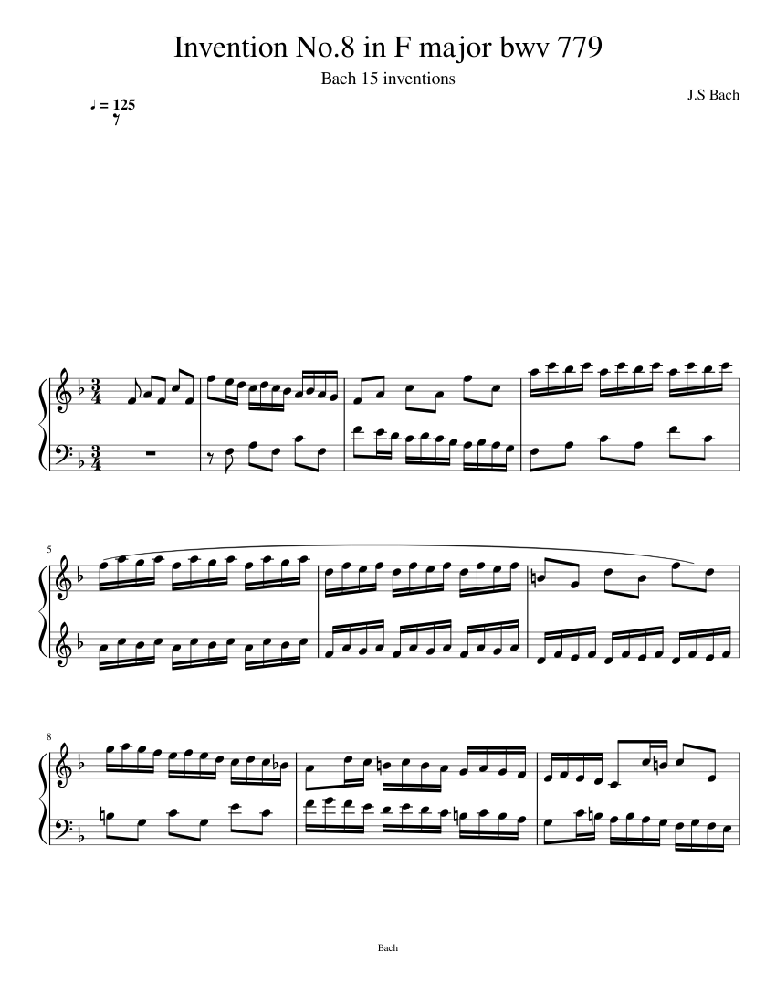 Invention No.8 in F major bwv 779 Sheet music for Piano (Solo ...
