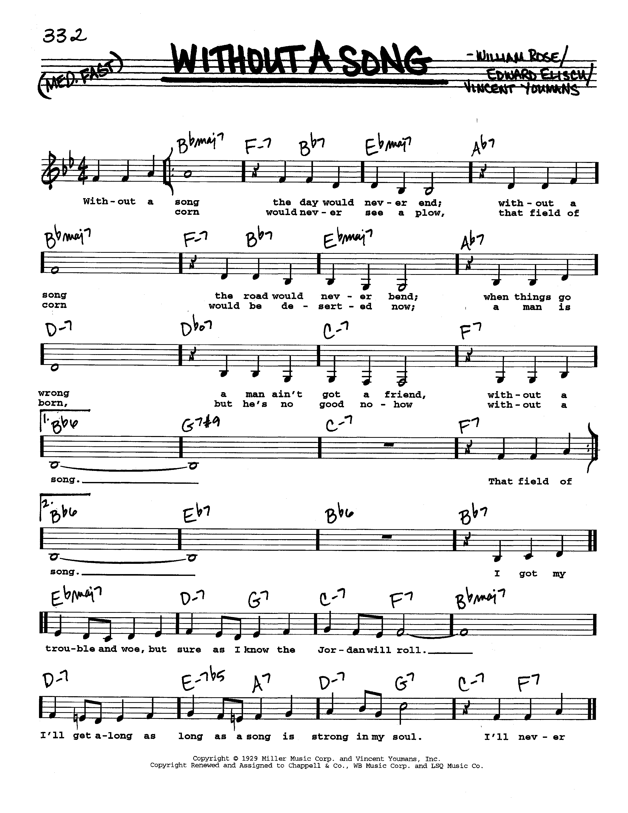 Play Official version of Without A Song sheet music by Vincent Youmans ...