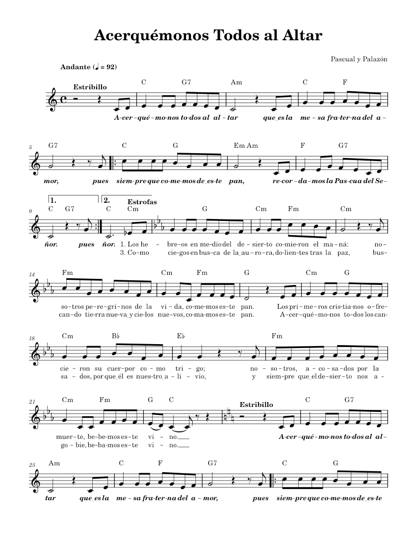 Acerquémonos Todos al Altar (Pascual y Palazon) Sheet Music with Chords ...