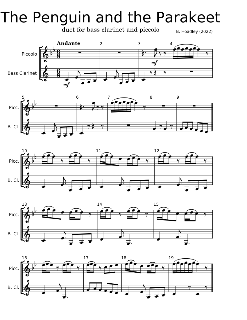 The Penguin and the Parakeet Sheet music for Flute piccolo, Clarinet ...