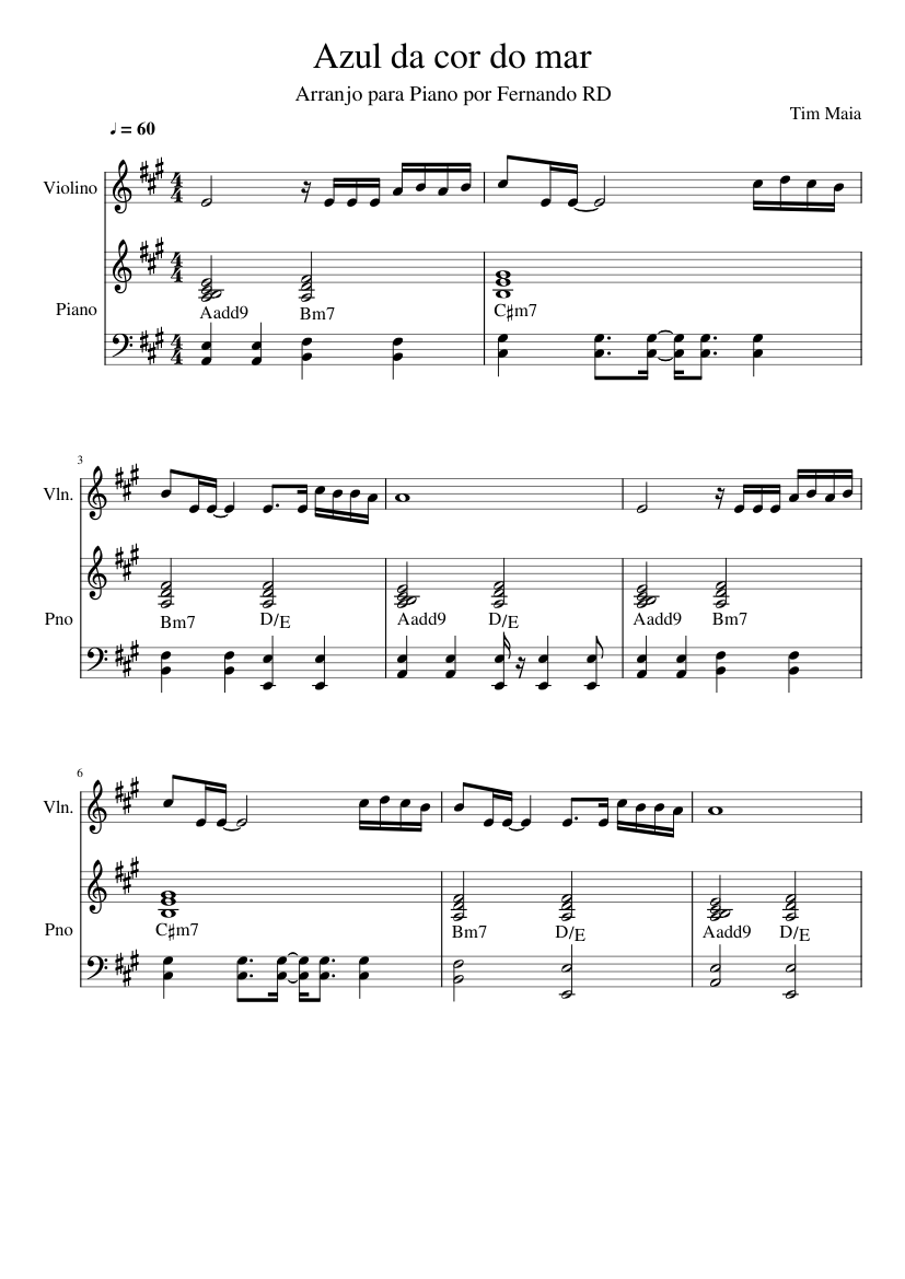 Azul da cor do mar Sheet music for Piano, Violin (Solo) | Musescore.com