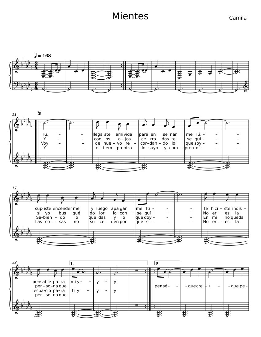 Mientes - Camila Sheet Music for Piano (Solo) Easy | MuseScore.com