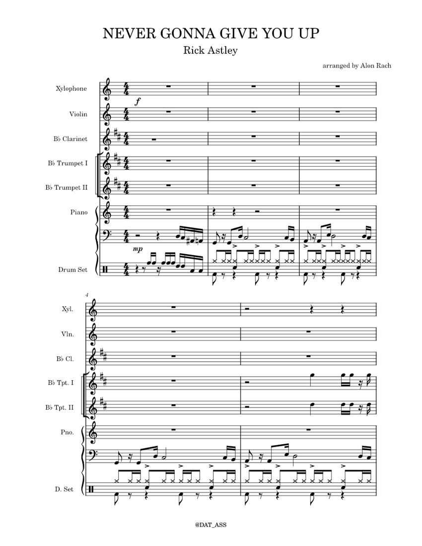 Never gonna give you up – Rick Astley Sheet music for Piano, Clarinet ...