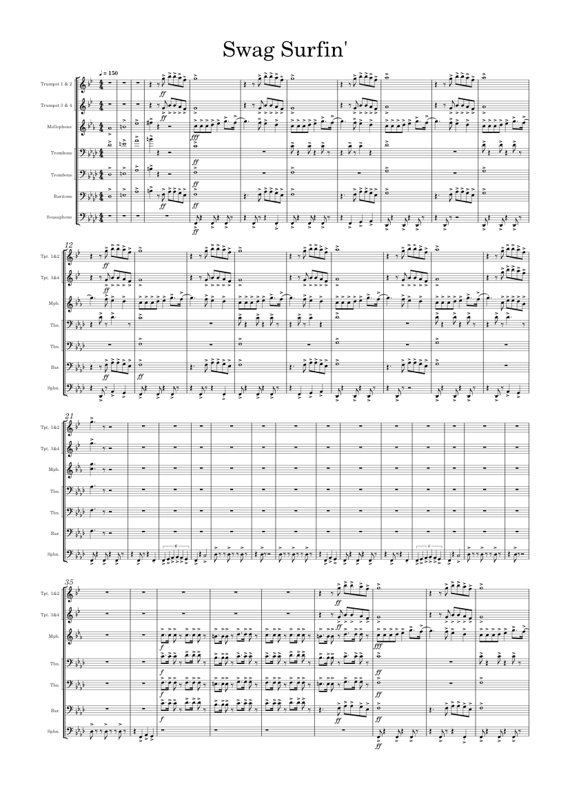 Swag Surfin' Sheet Music for Trombone, Trumpet in b-flat, French horn ...