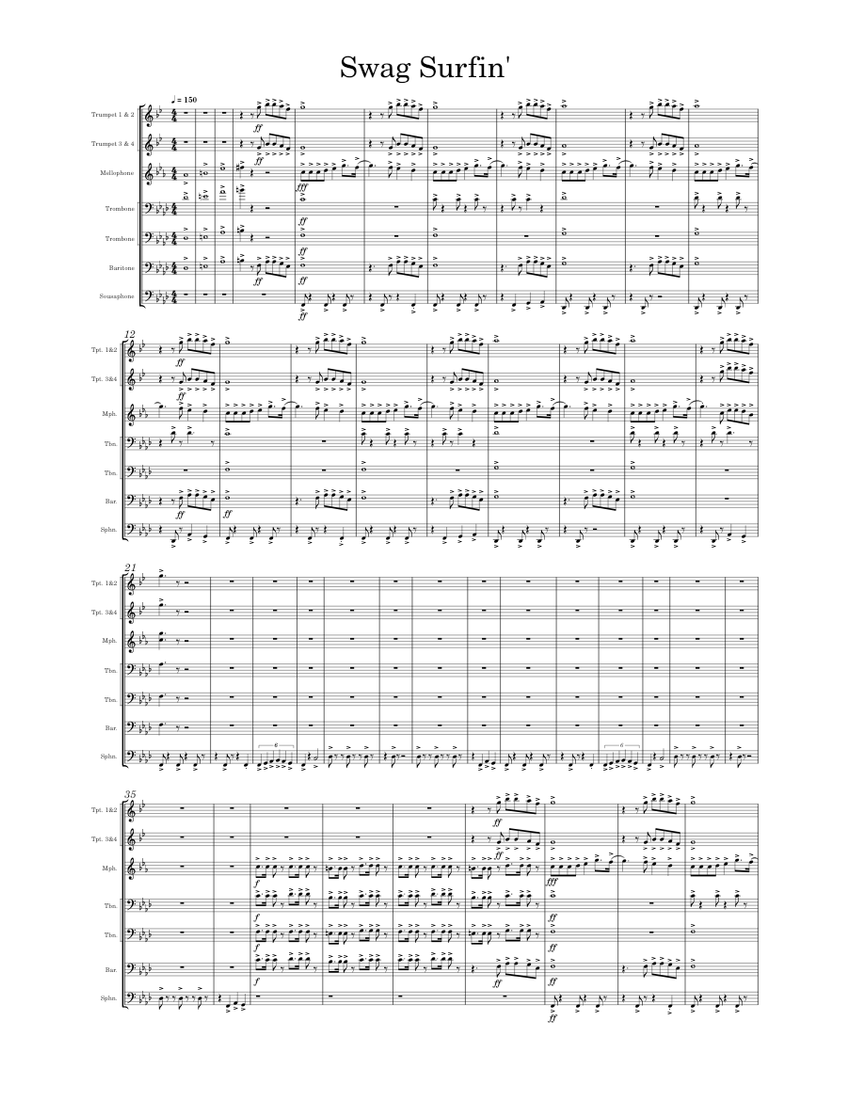 Swag Surfin' Sheet music for Trombone, Flute piccolo, Flute, Clarinet ...
