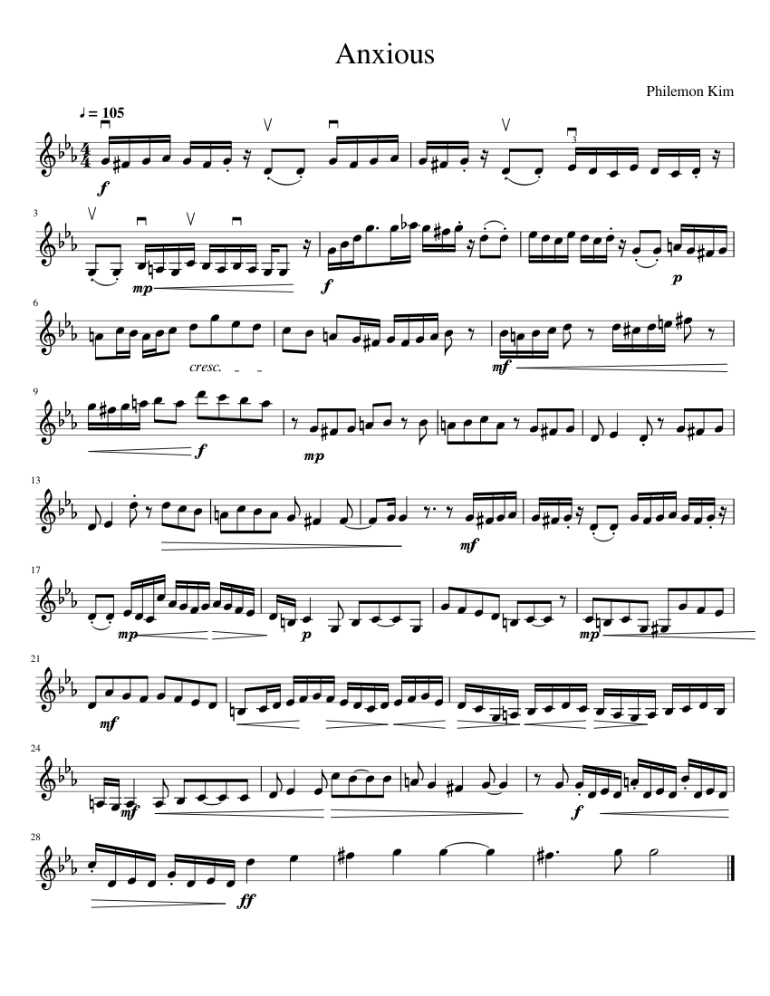Anxious Sheet music for Violin (Solo) | Download and print in PDF or ...