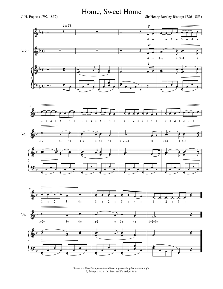 Home Sweet Home 數唱 Sheet music for Piano, Vocals (Mixed Trio ...