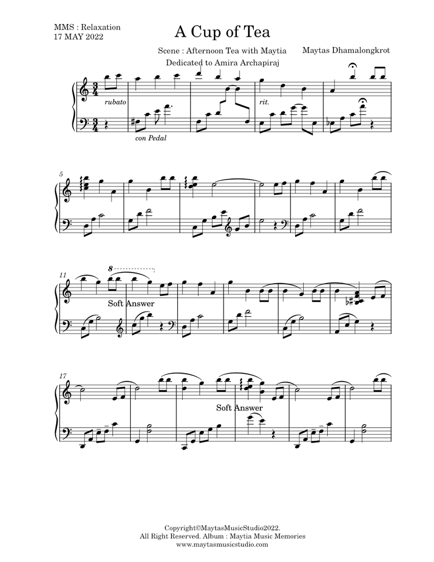 A Cup of Tea - MAYTAS Sheet music for Piano (Solo) Easy | Musescore.com