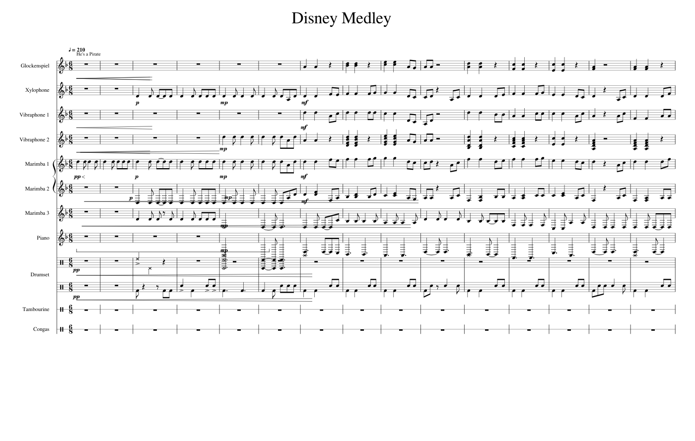Disney percussion ensemble medley Sheet music for Piano, Tambourine ...