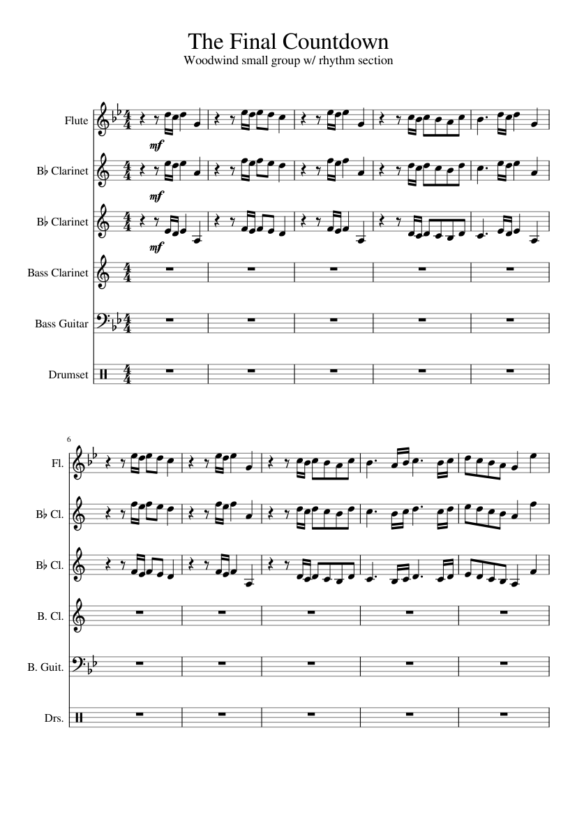 The Final Countdown woodwind small group w/ rhythm section Sheet music ...
