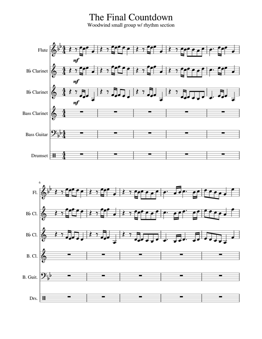 The Final Countdown woodwind small group w/ rhythm section Sheet music ...