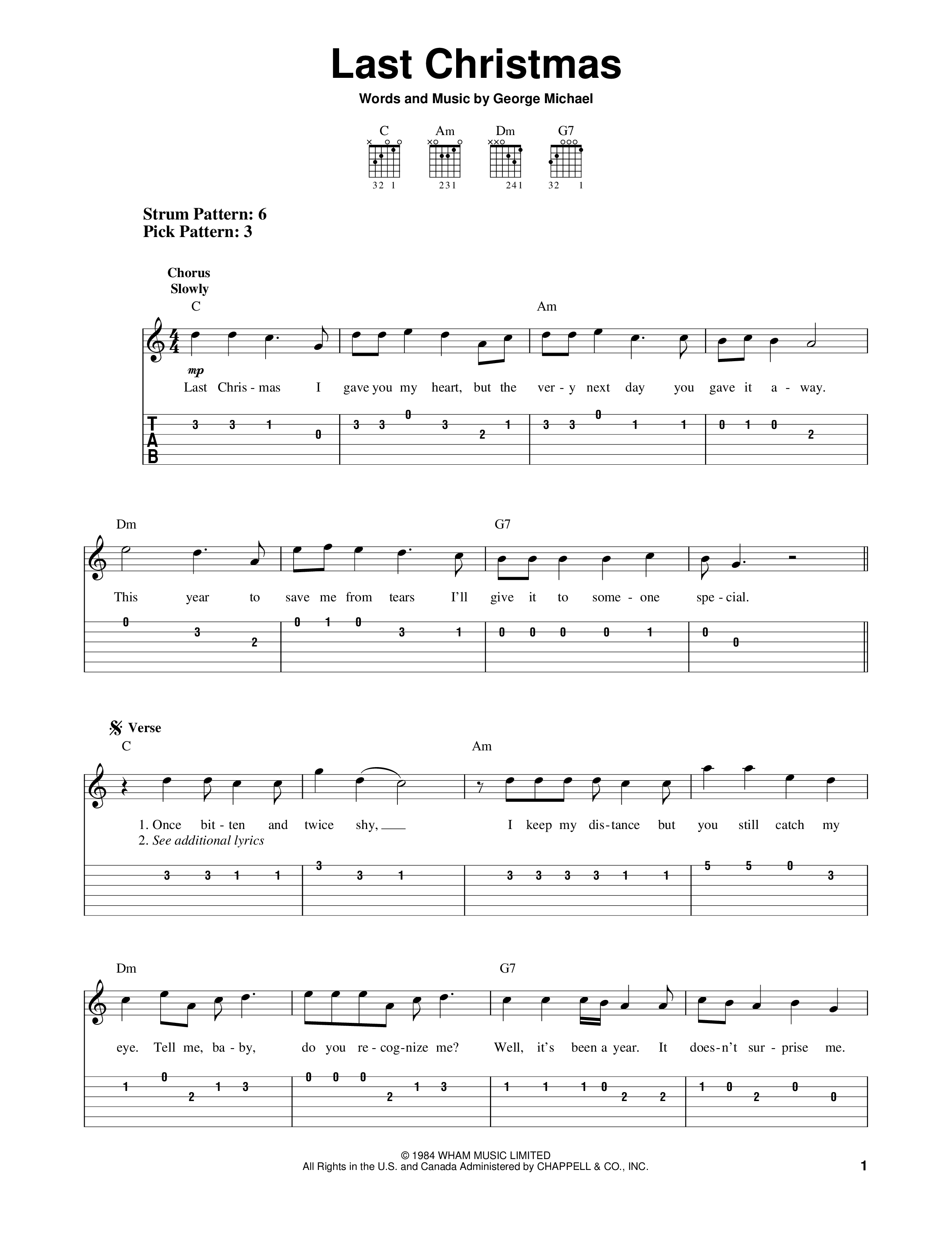 Play Official version of Last christmas Sheet Music by Wham! for Guitar ...