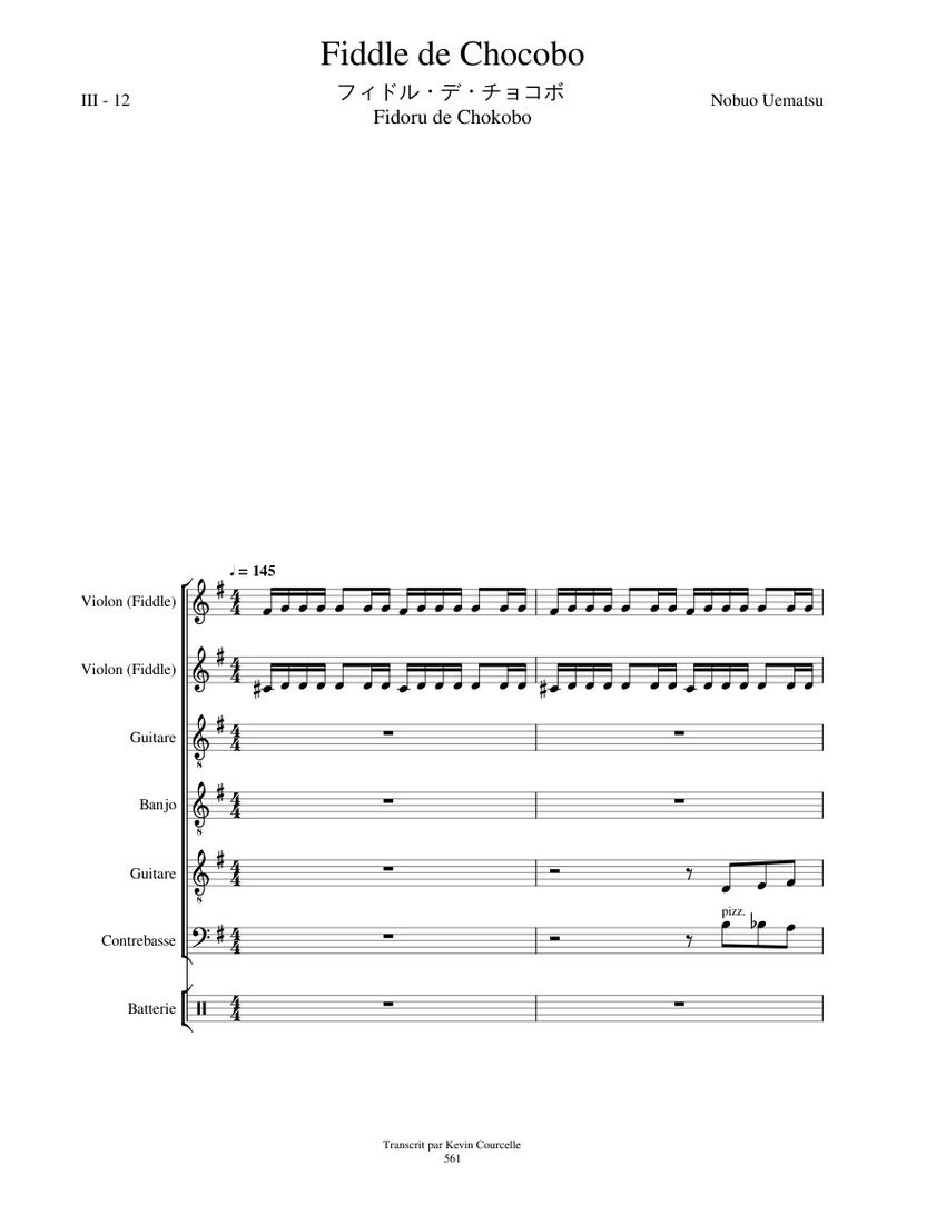 Final Fantasy VII 3-12 Fiddle de Chocobo Sheet music for Contrabass ...