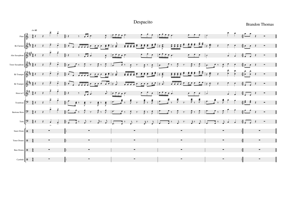 Despacito Sheet music for Trombone, Tuba, Flute, Clarinet in b-flat ...